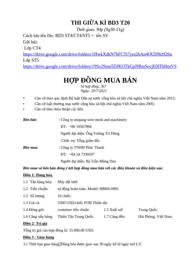 BD3T20 Thi Gi A Kì 1 | PDF