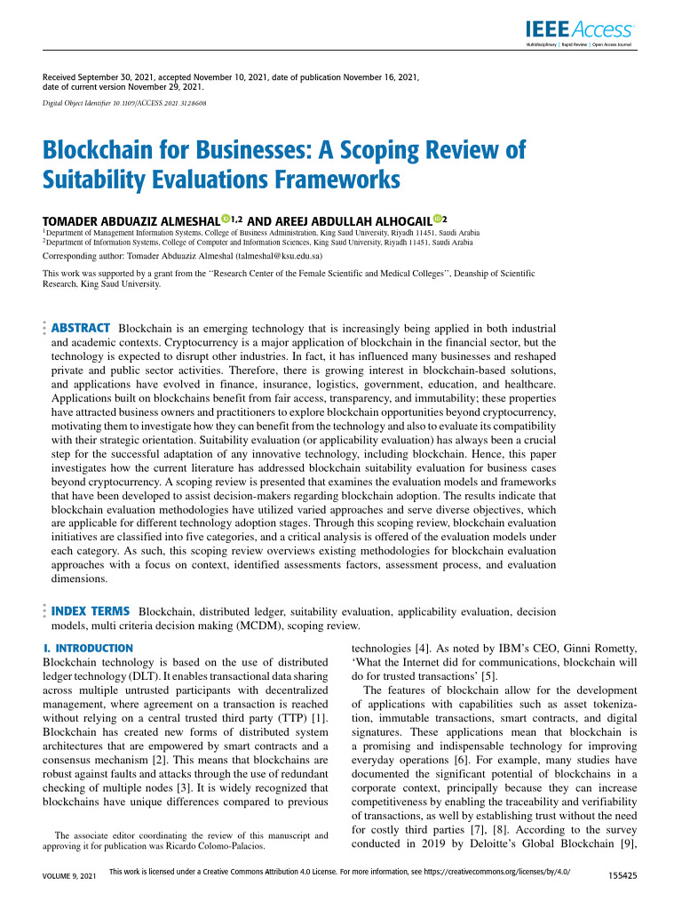 Blockchain For Businesses A Scoping Review Of Suitability Evaluations