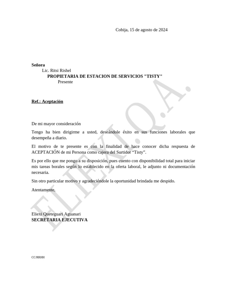 Aceptación de Puesto en Surtidor Tisty | PDF | Crecimiento personal y profesional | Negocios