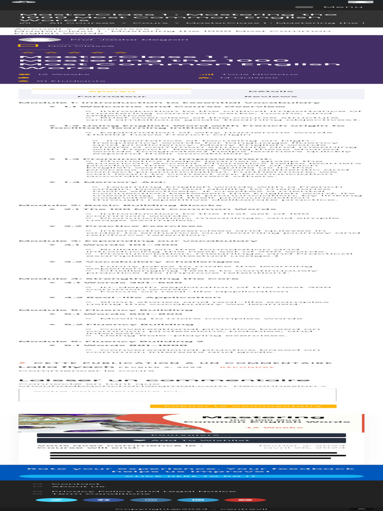 MasterClass 1 Mastering The 1000 Most Common English Words - Building ...
