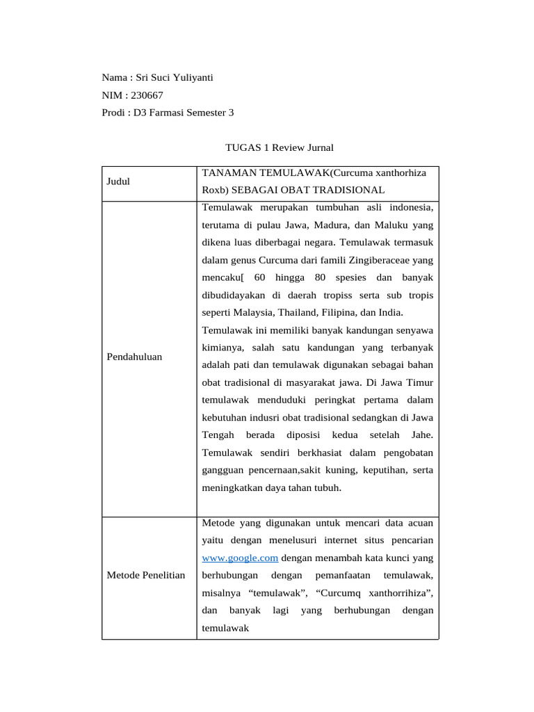 Tugas Review Jurnal OT Sri Suci d3 Farmasi | PDF