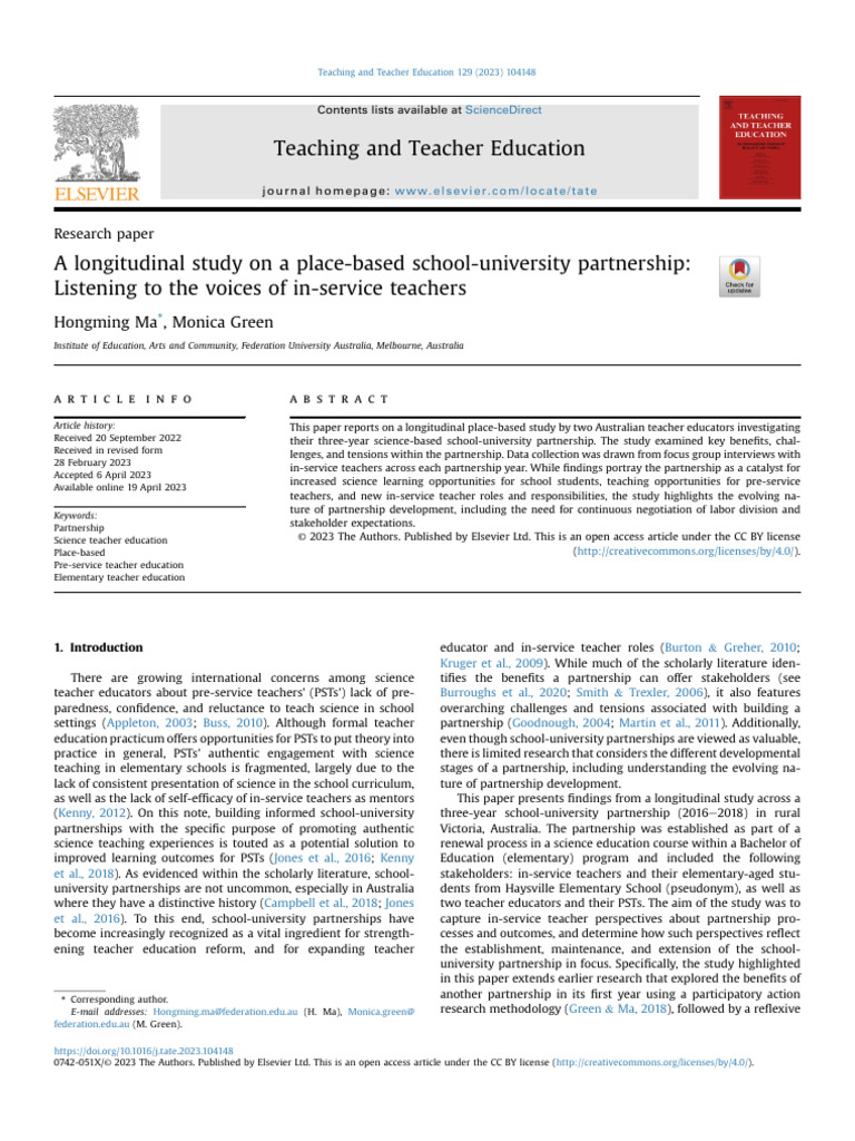 Longitudinal Study of School-University Partnership | PDF | Teachers ...