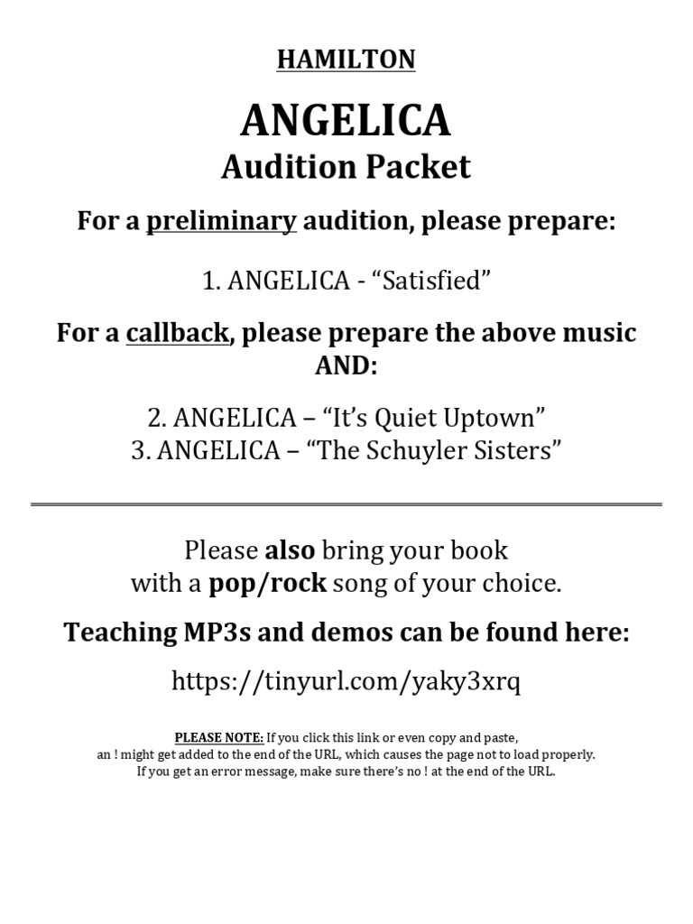 ANGELICA - Hamilton Audition Packet | PDF | Hamilton (Musical)