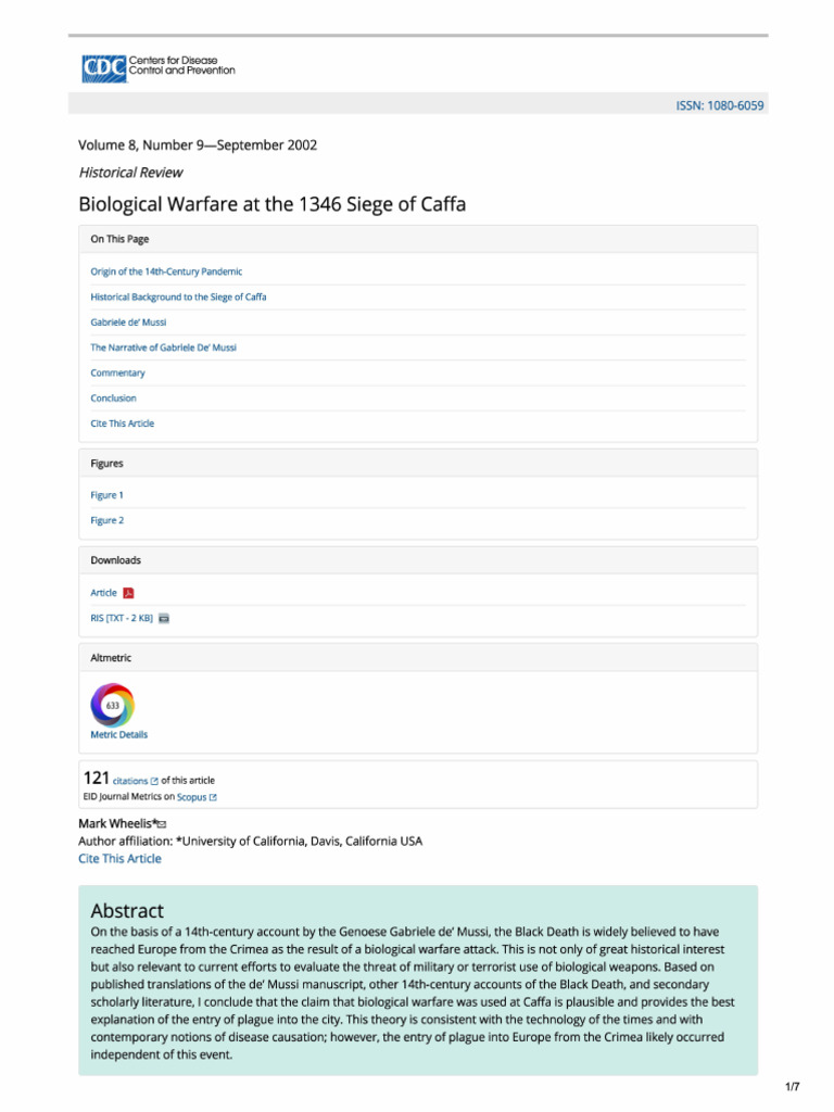 Biolog Warfare 1346 Siege of Caffa | PDF