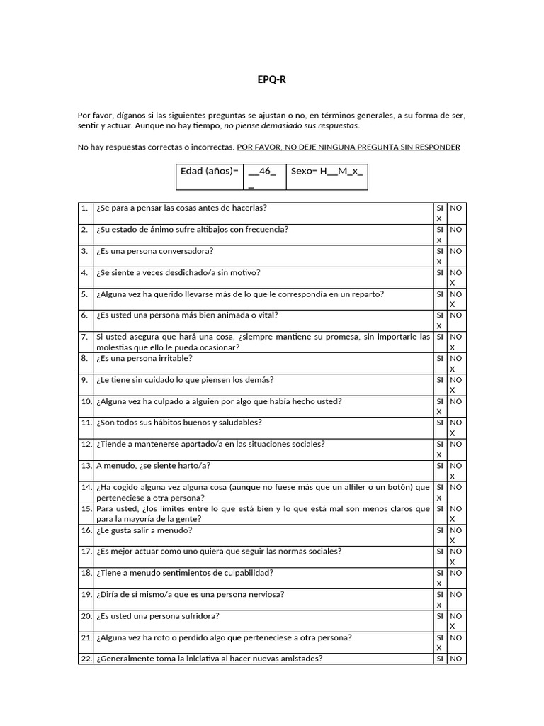 Epq-R - PERSONALIDAD | PDF