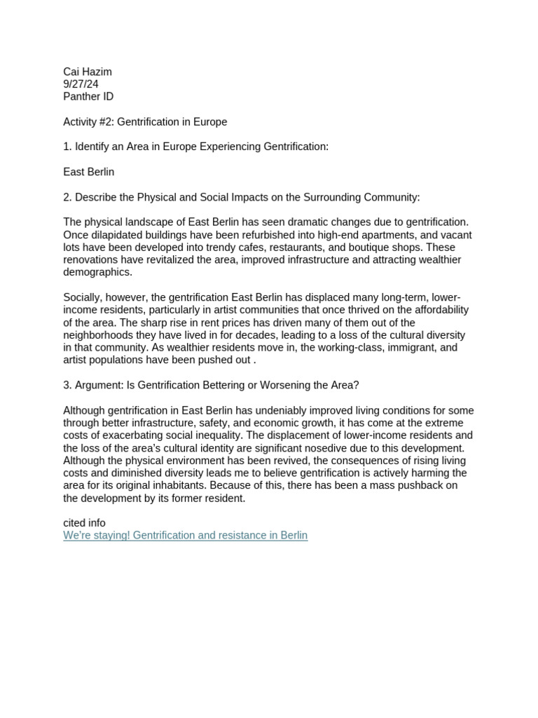 Activity #2 - Gentrification in Europe | PDF | Finance & Money ...