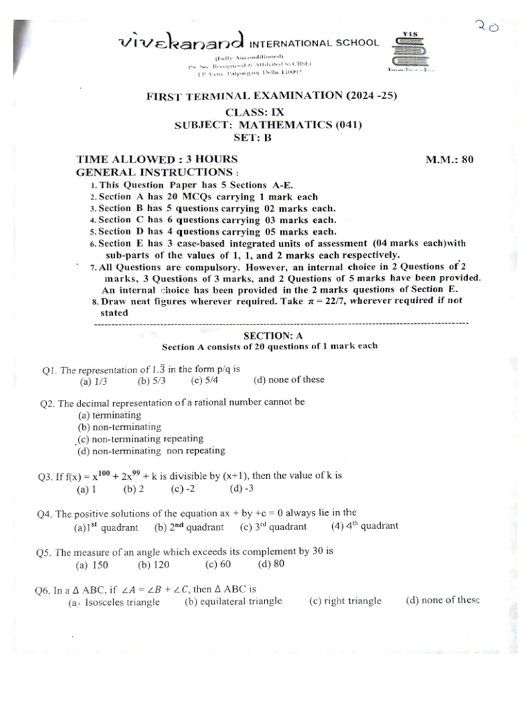 9 Vivekanand Int 1 Term 24-25 | PDF