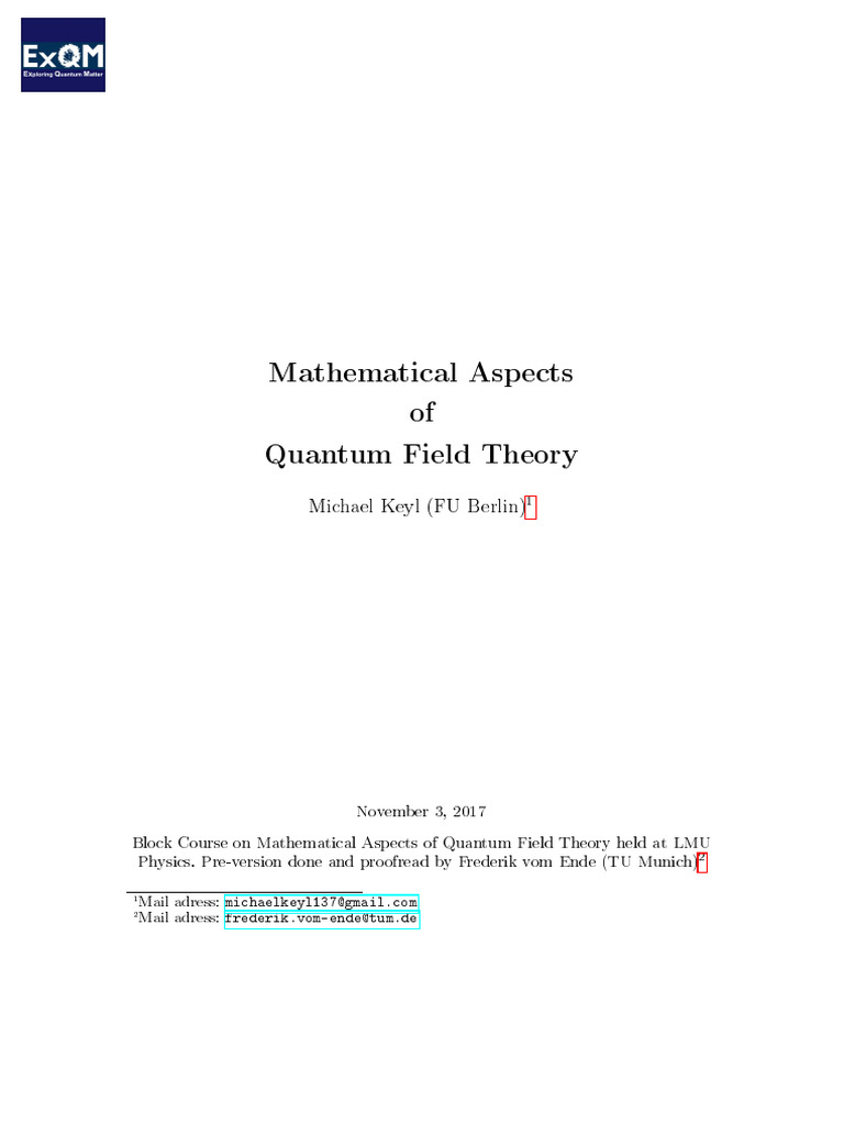 Keyl Course QFT-1 | PDF | Wave Function | Mathematical Objects