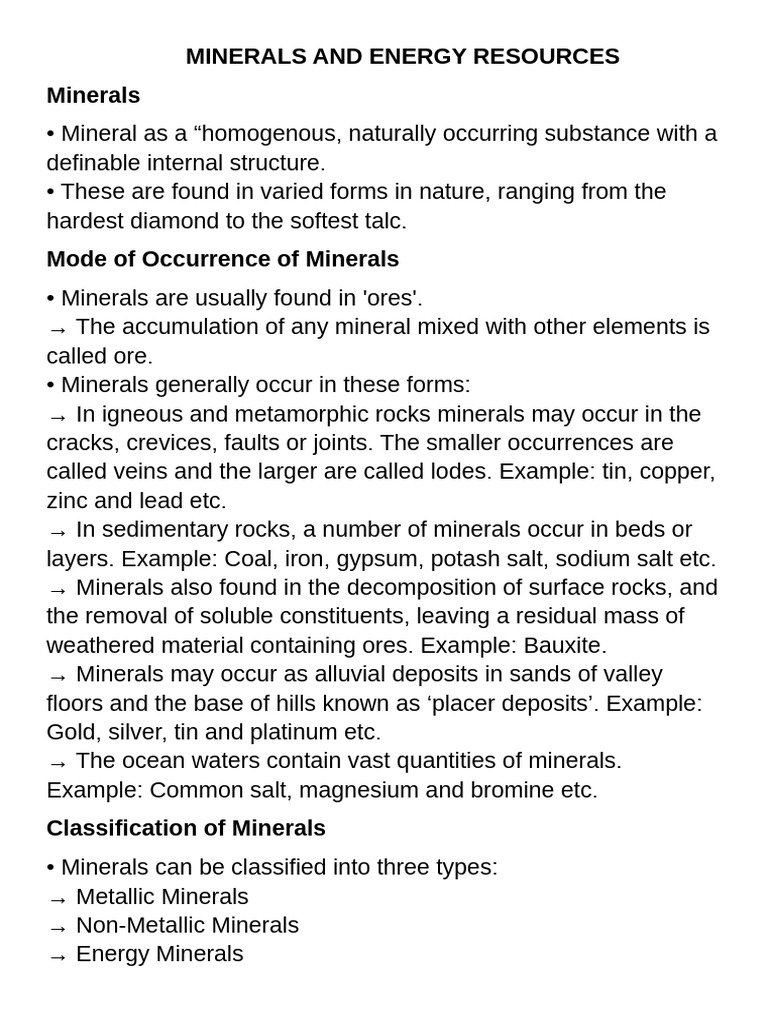 Overview of Minerals and Energy Resources | PDF | Minerals | Coal