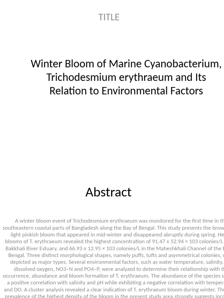 Winter Bloom of Marine Cyanobacterium, Trichodesmium Erythraeum | PDF ...