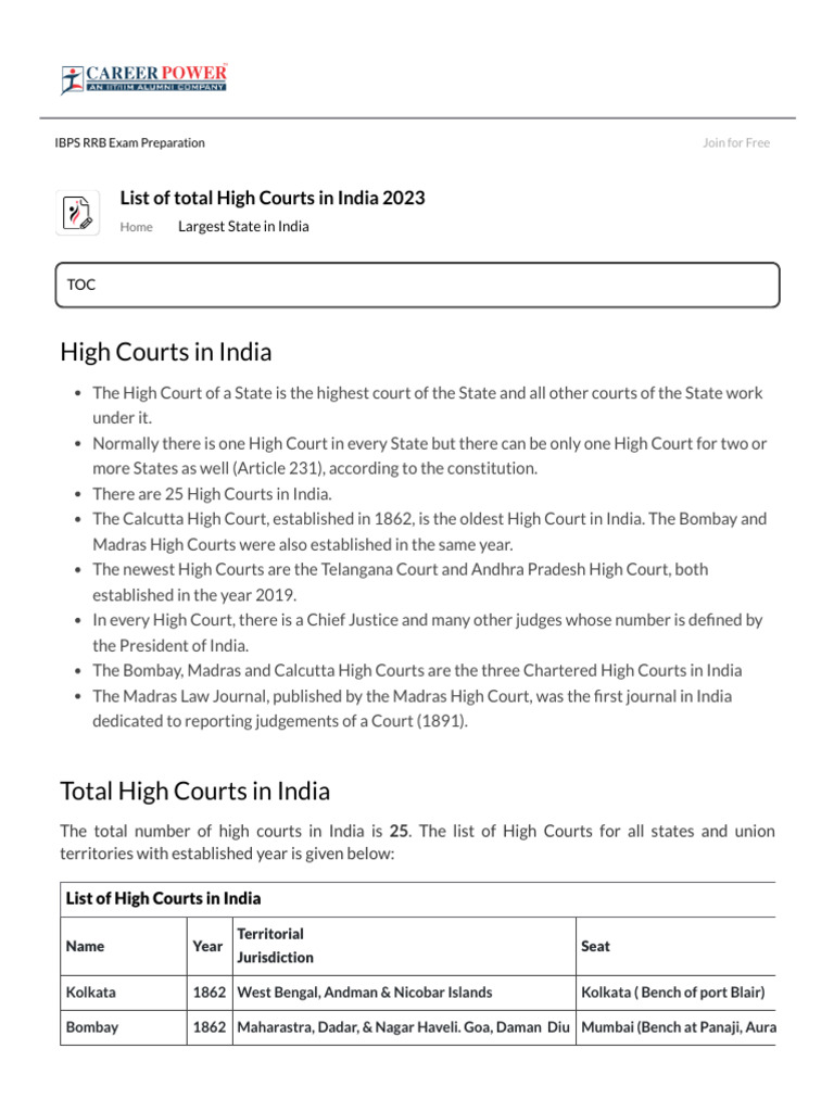 High Courts in India: Complete List 2023 | PDF | Political Law | Common Law
