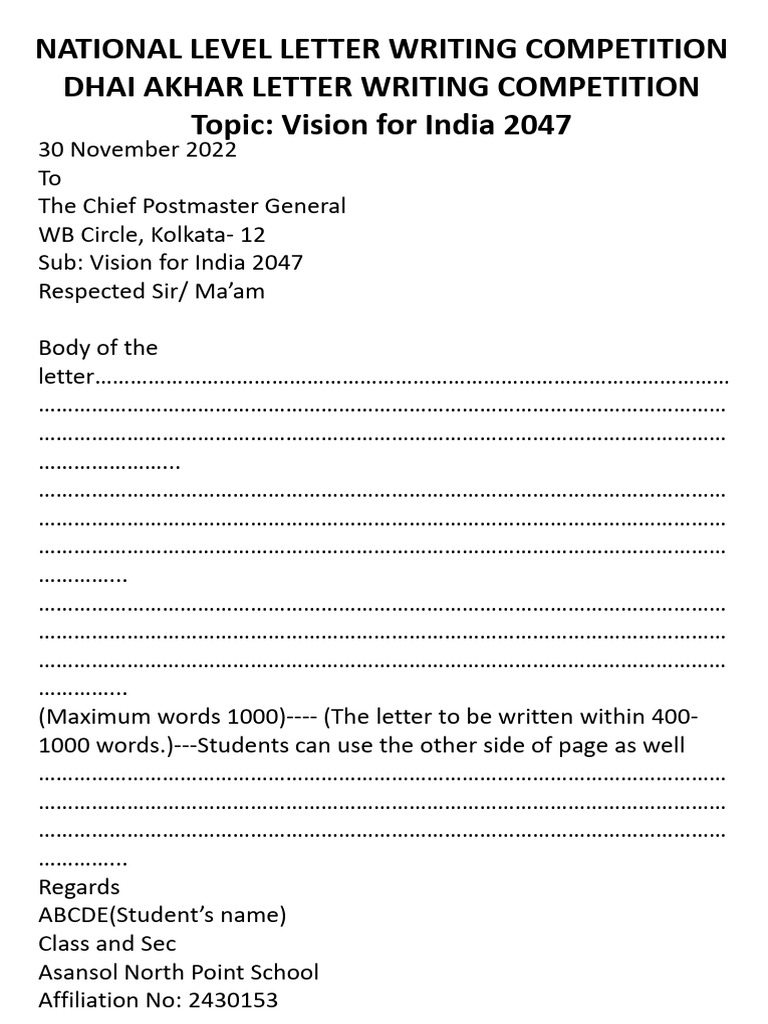 Letter Format National Level Letter Writing Competition | PDF