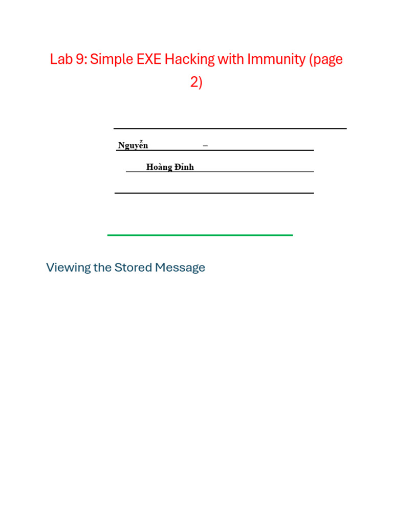 Lab9 - Simple EXE Hacking With Immunity (IAM302 IA1809 SE184732 NguyenHoangQuan) (Page2) | PDF ...