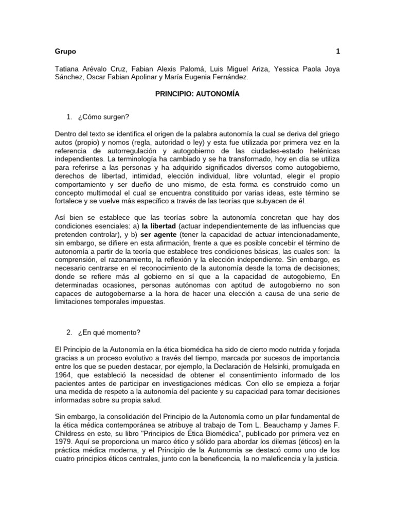 Principio de Autonomía en Ética Biomédica | PDF | Bioética ...