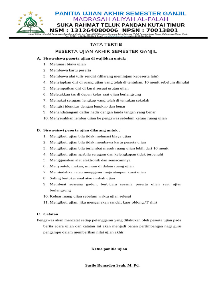 Tartib Ujian | PDF