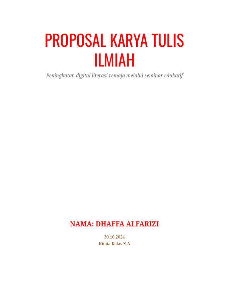 Proposal Karya Tulis Ilmiah X-A | PDF | Seni