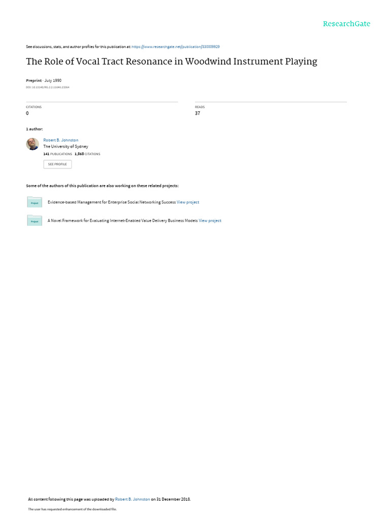 The Role of Vocal Tract Resonance in Woodwind Instrument Playing | PDF