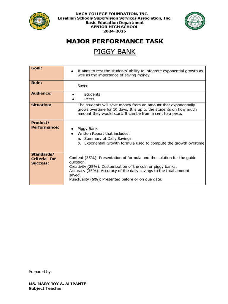 Major Performace Task - General Mathematics | PDF