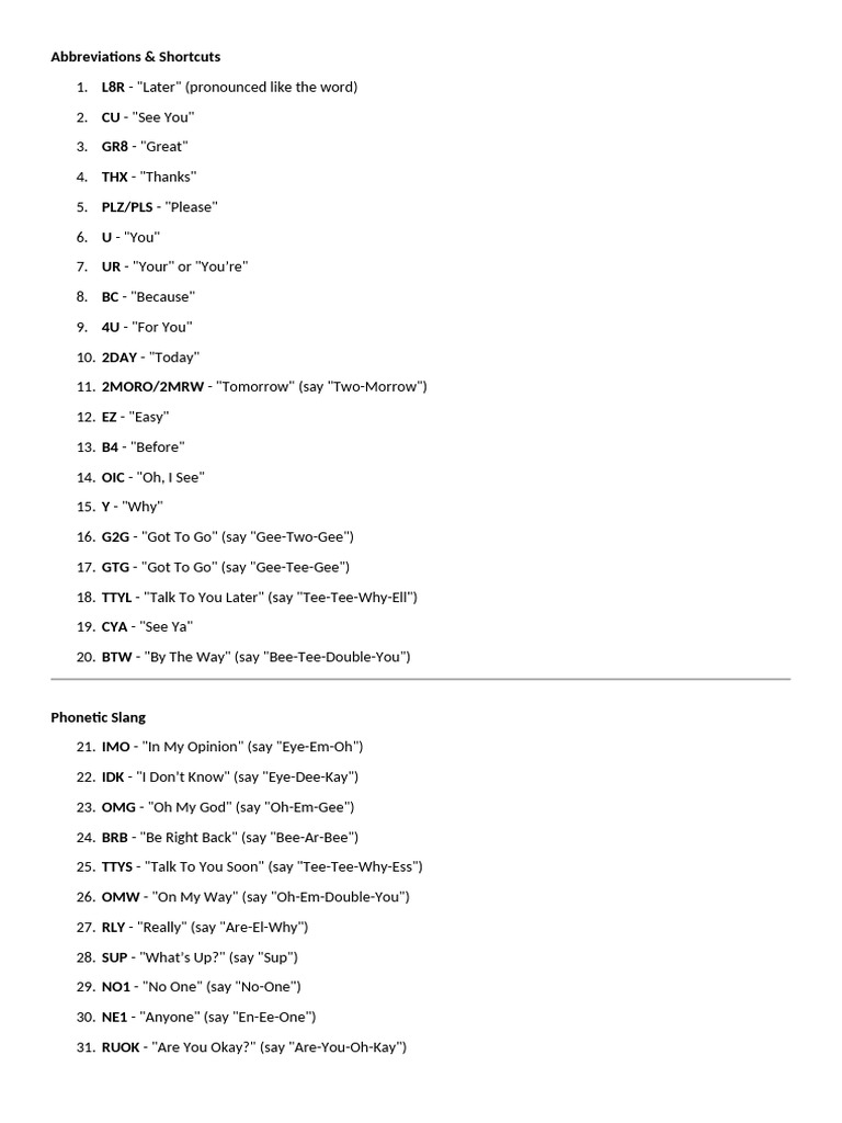 Common Text Abbreviations Explained | PDF | Slang | Laughter