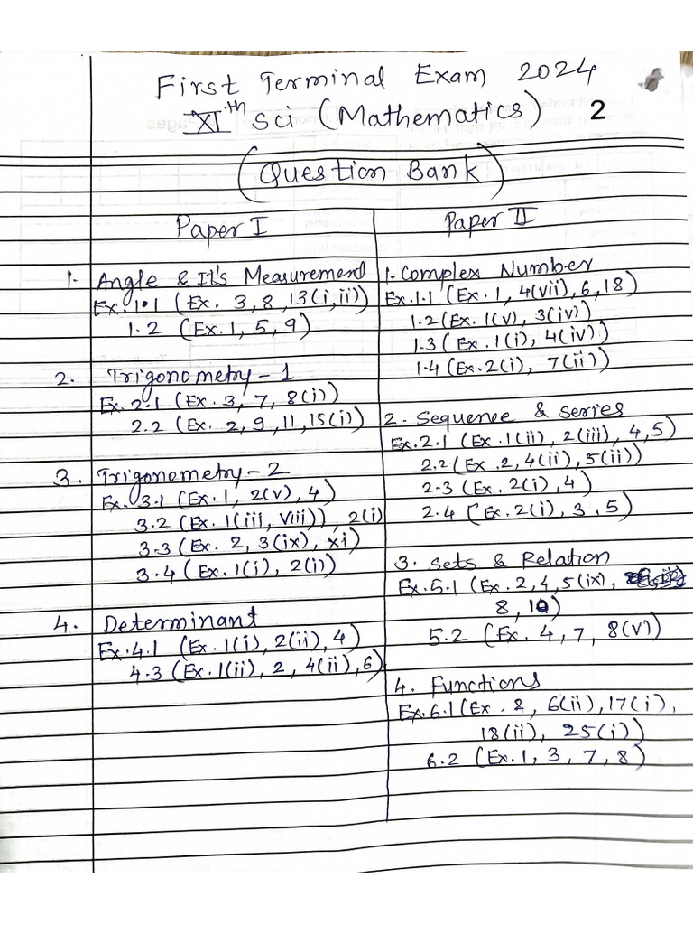 Maths Terminal Exam Q. B. and Paper Pattern | PDF