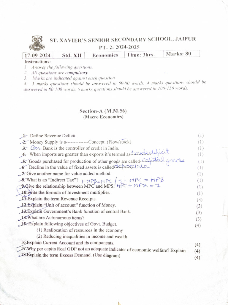 XII Eco ST. Xavier's PT-2 | PDF | Taxes | Income