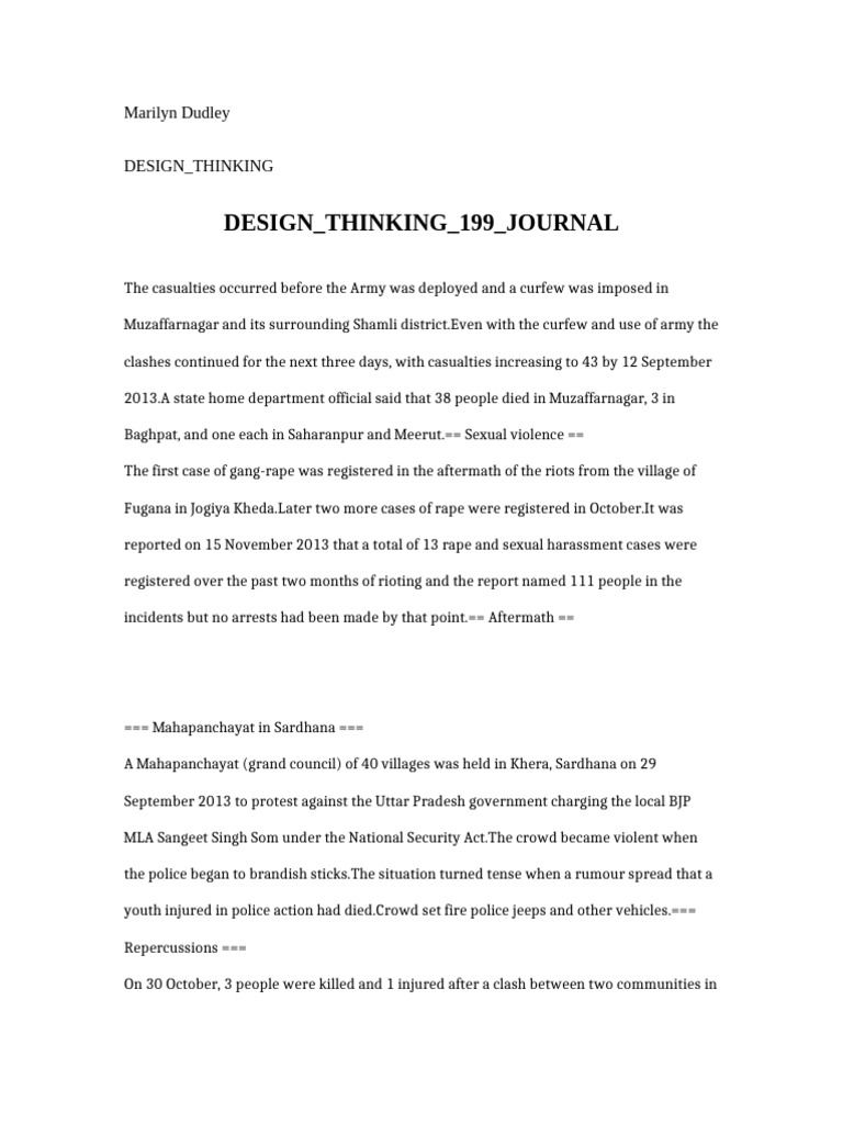 Design Thinking 199 Journal | PDF | Politics Of India | Violence
