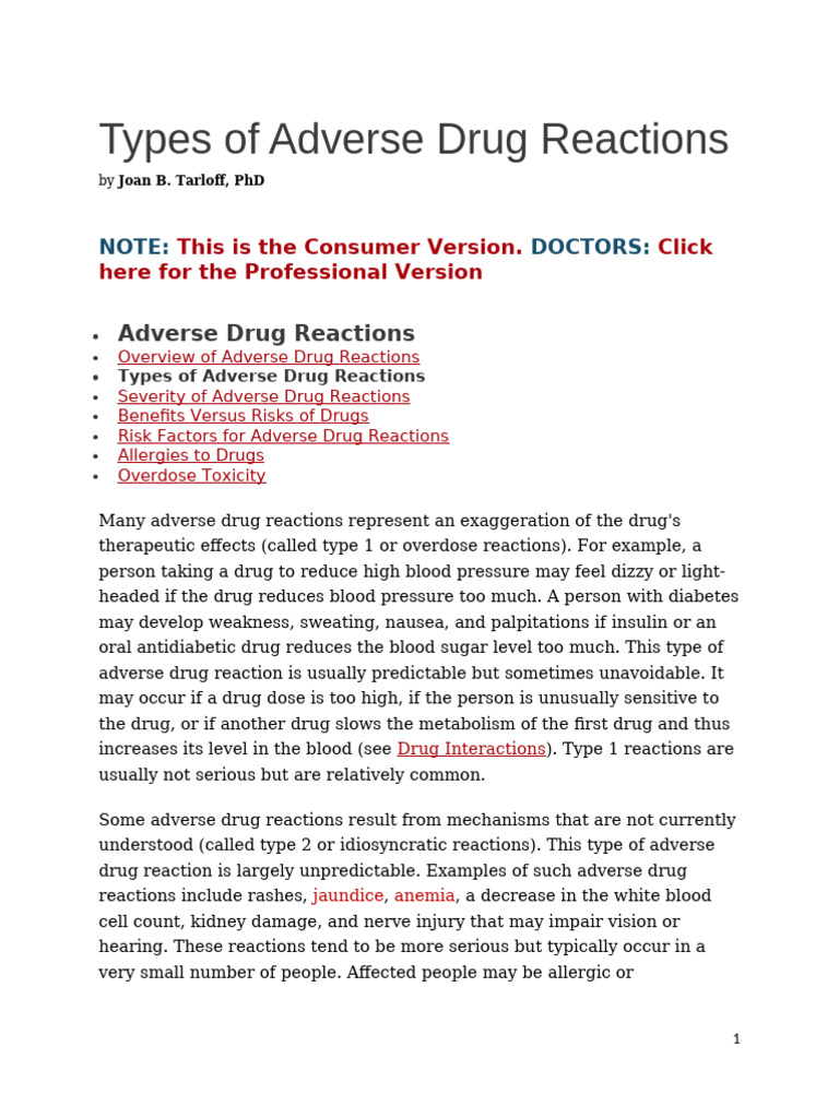 Types of Adverse Drug Reactions | PDF | Nonsteroidal Anti Inflammatory ...