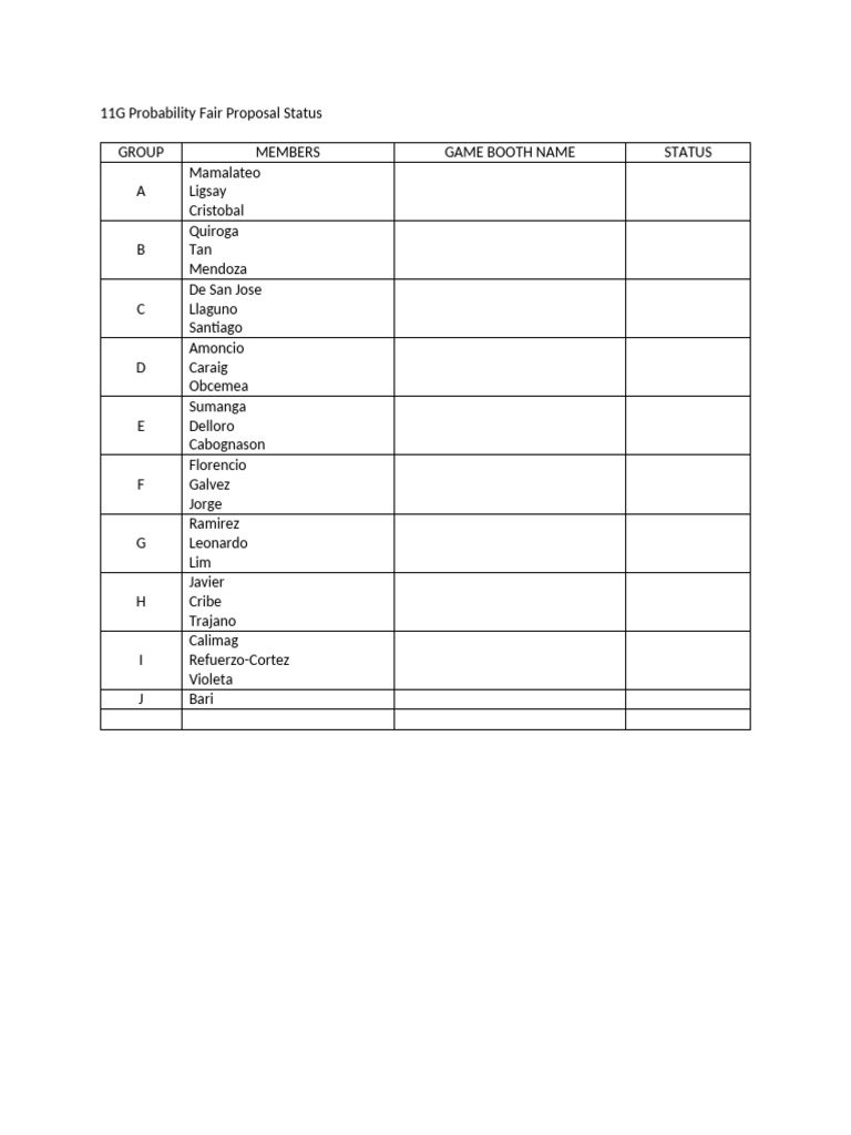 11G Probability Fair Proposal Status | PDF