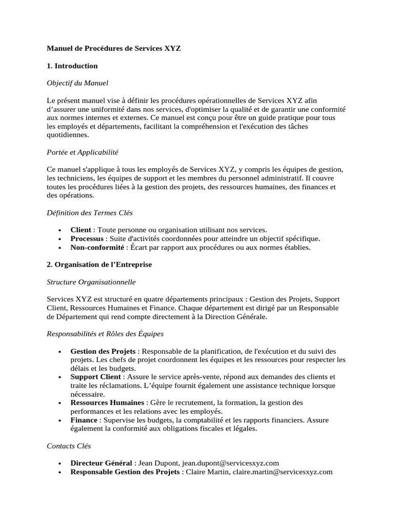 Manuel des Procédures de Services XYZ | PDF | Gestion de projet ...