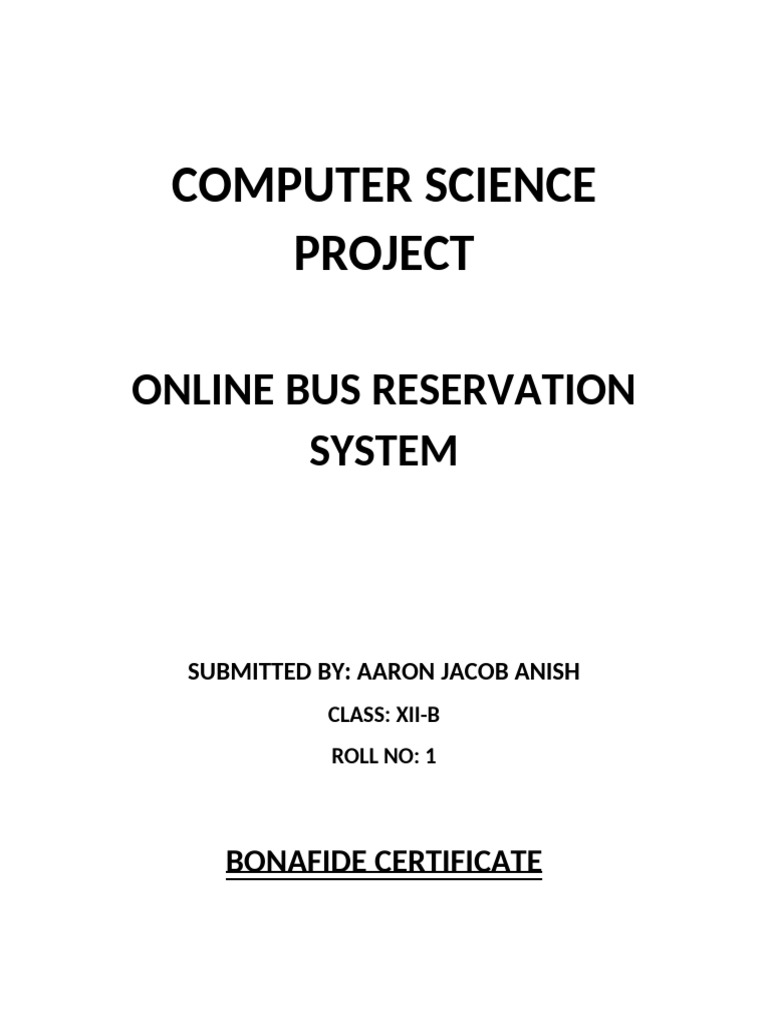 Computer Project Online Bus Report Class 12 | PDF | My Sql | Databases