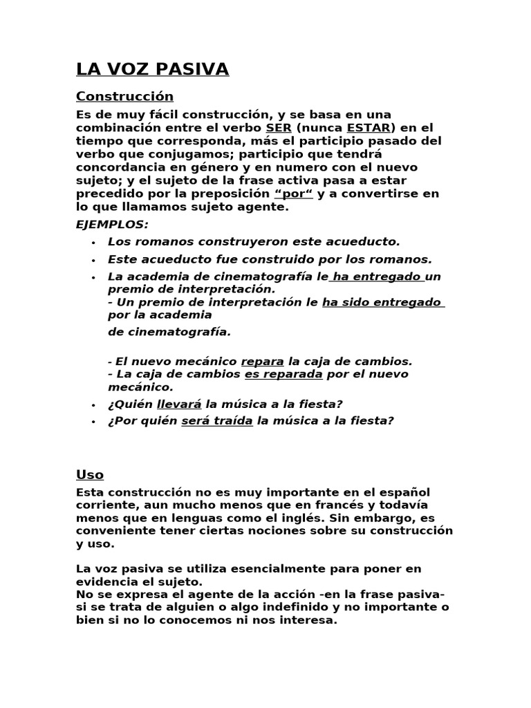 Guía sobre la voz pasiva en español | PDF | Artes del Lenguaje y ...