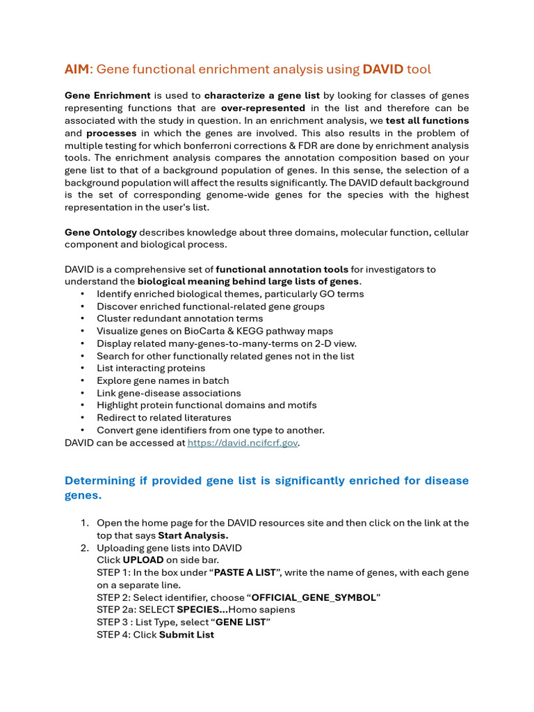 DAVID Procedure 2 | PDF | Mathematical And Theoretical Biology ...