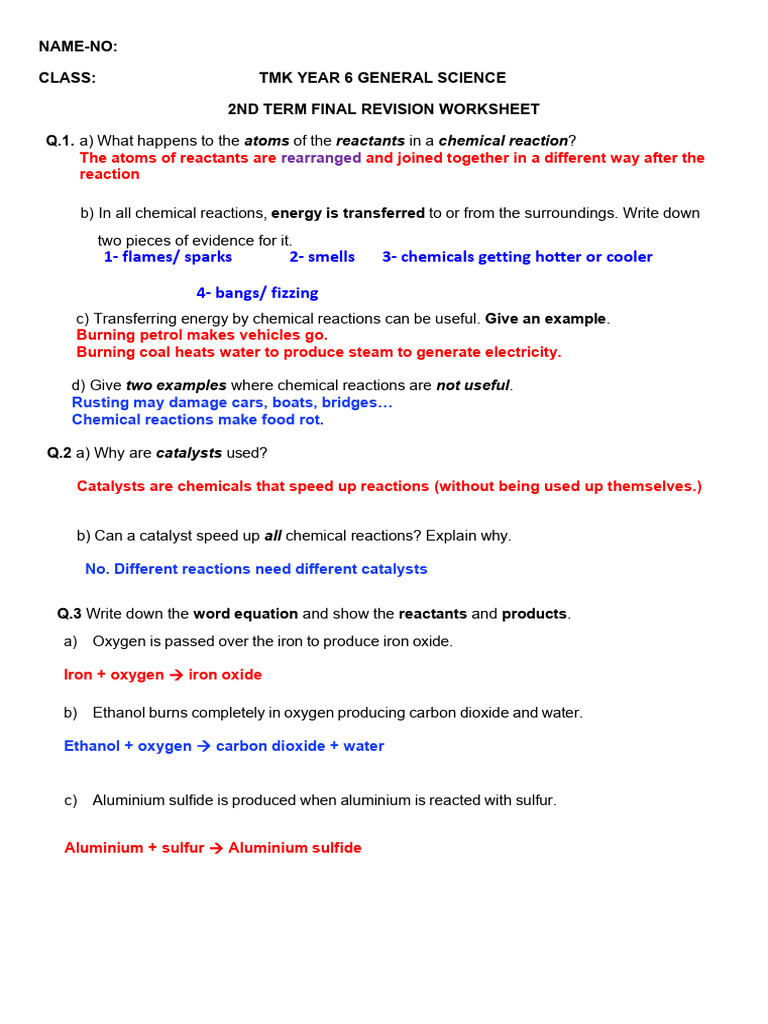 TMK 2nd Term 6 Revision Answers | PDF | Ph | Acid