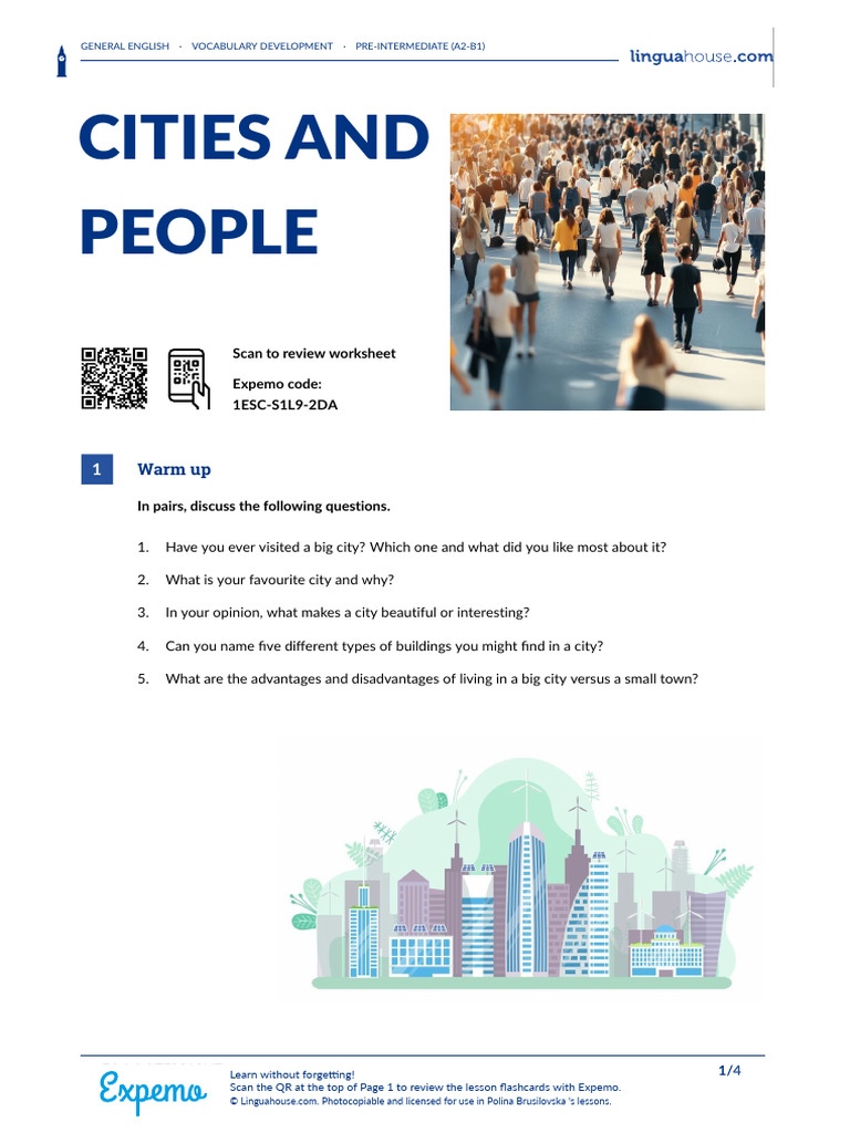 Cities and People British English Student A2 B1 | PDF