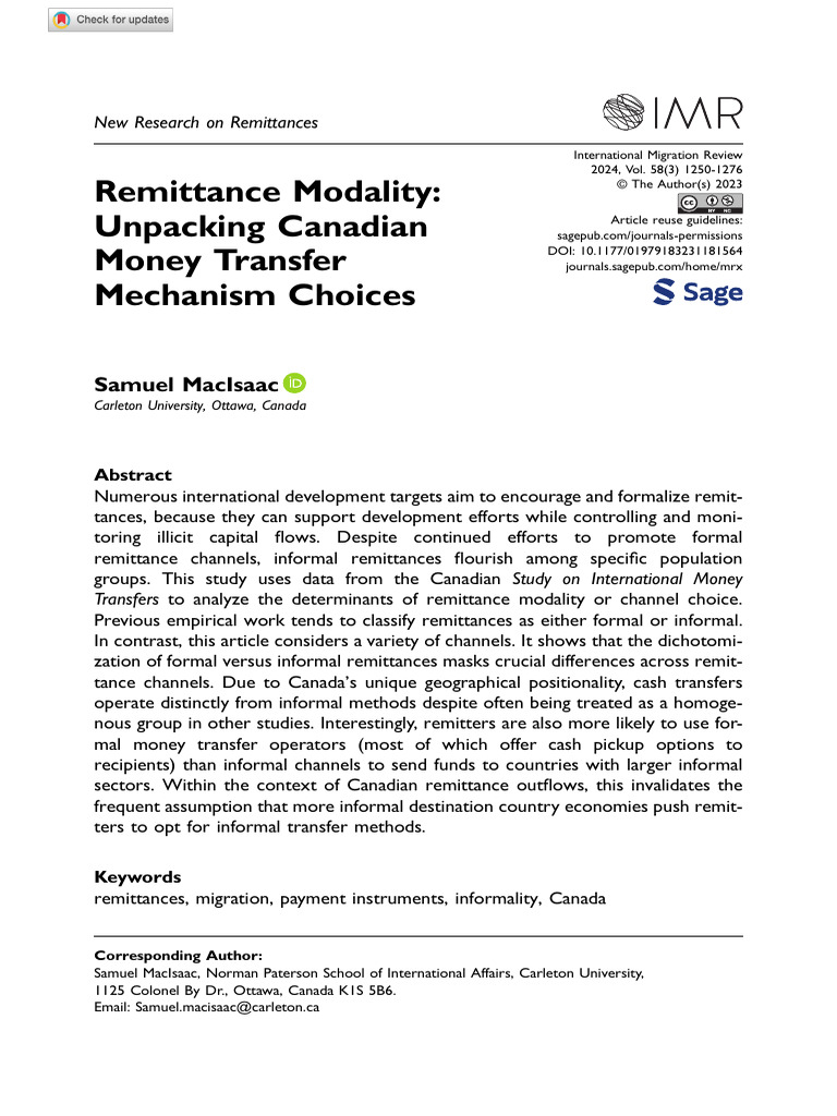 Canadian Remittance Channel Choices | PDF | Remittance | Immigration