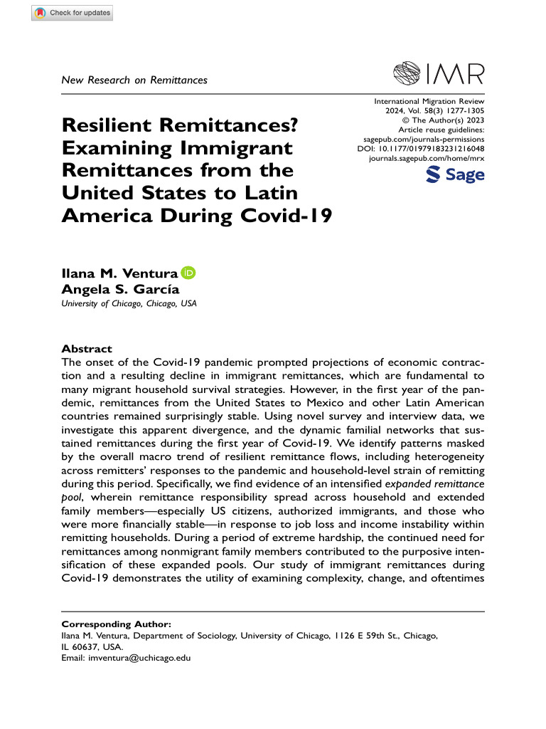 Ventura Garcia 2023 Resilient Remittances Examining Immigrant ...