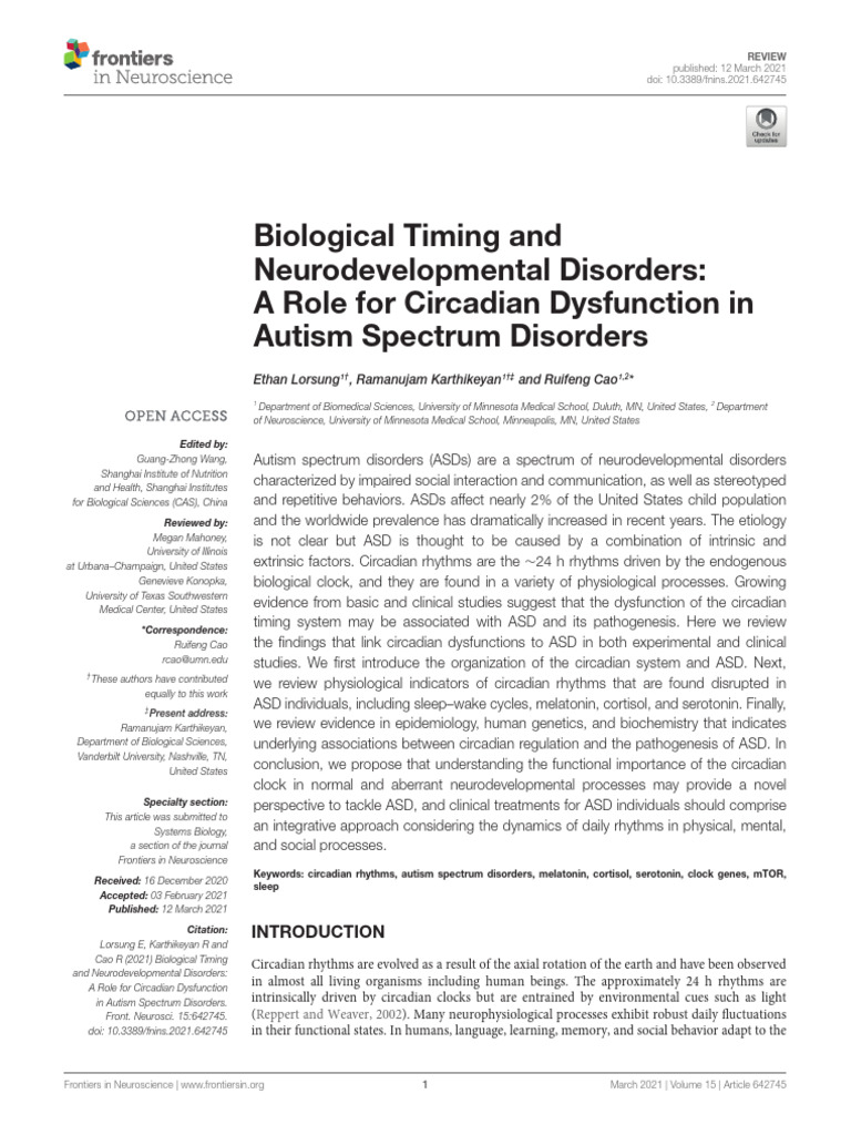 Biological Timing and Neurodevelopmental Disorders: A Role For ...