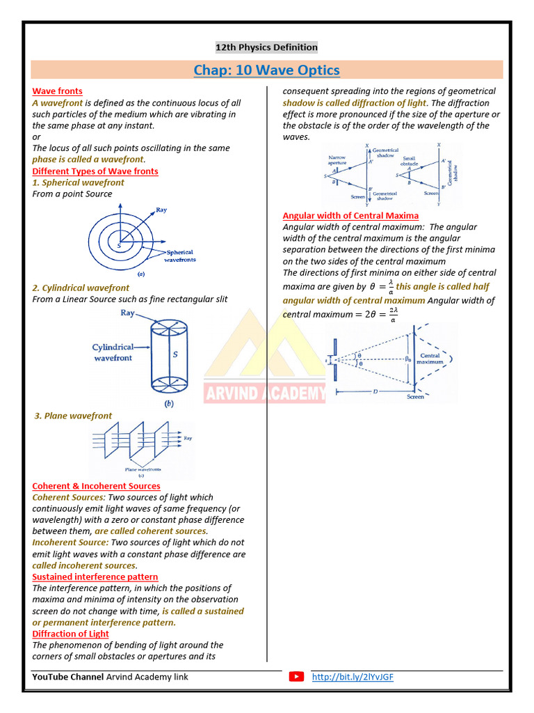 12th Grade Wave Optics Guide | PDF | Diffraction | Waves