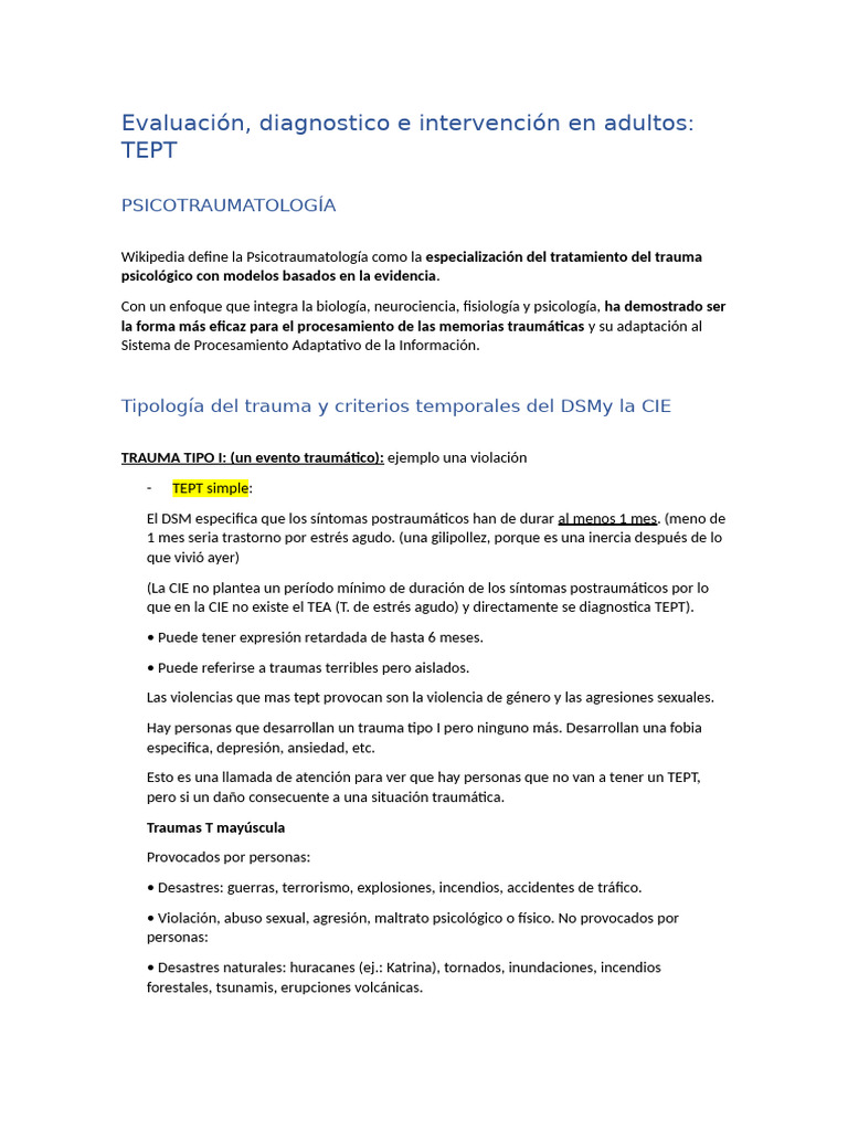TEPT | PDF | Trauma psicólogico | Desensibilización y reprocesamiento por movimientos oculares