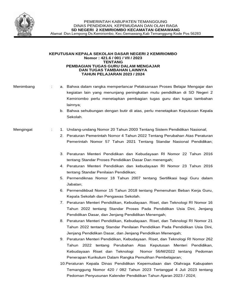 SKBM Dan Jadwal 2024-2025 Sd2 Kemiriombo) | PDF