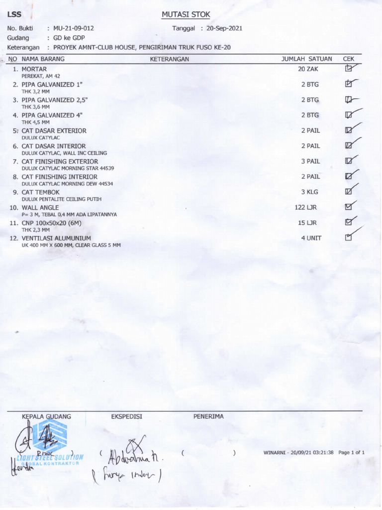 Mutasi Stok Proyek Amnt, Pengiriman Truk Fuso Ke-20 | PDF | Home & Garden