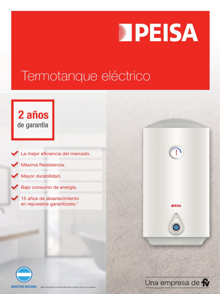 Instalación y características del termotanque PEISA | PDF