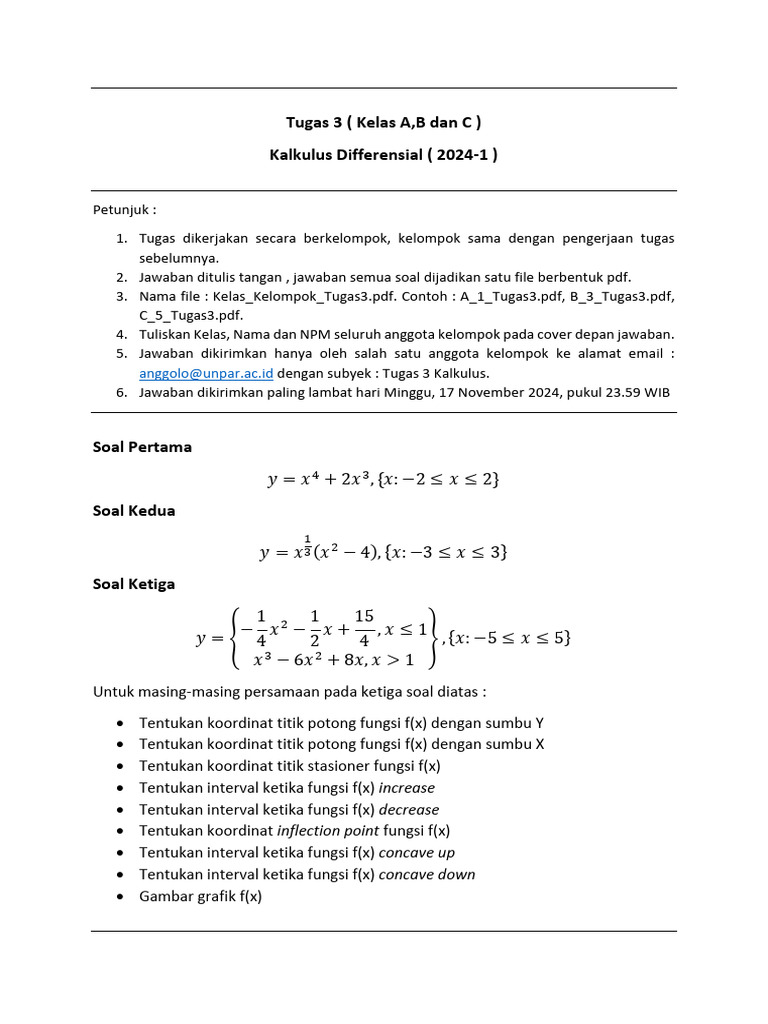 2024-1 Tugas 3 Kalkulus Differensial | PDF