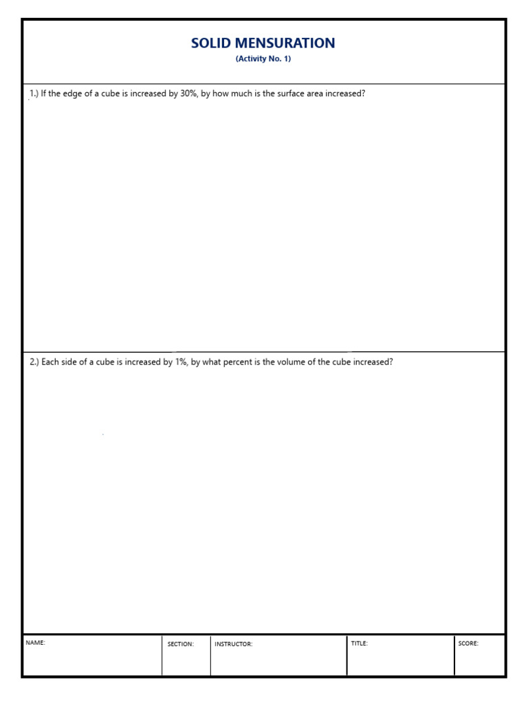 Activity No. 1 - Sample Problems (Volume) | PDF | Art