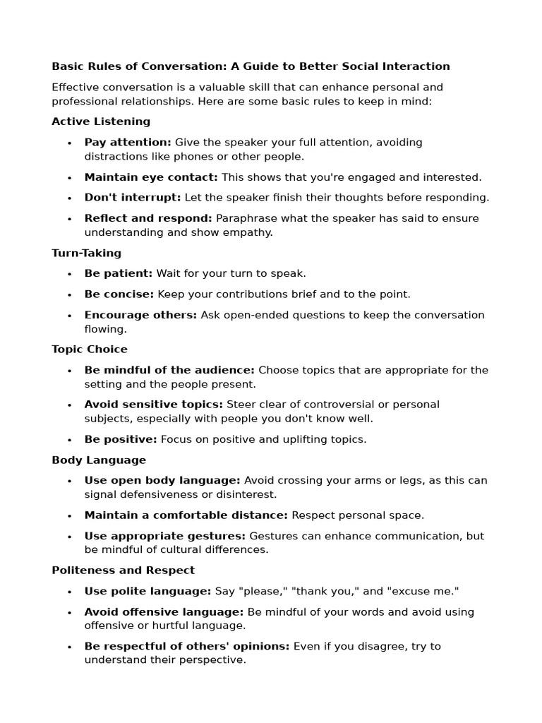 Basic Conversation Rules Guide | PDF | Self-Improvement | Lifestyle