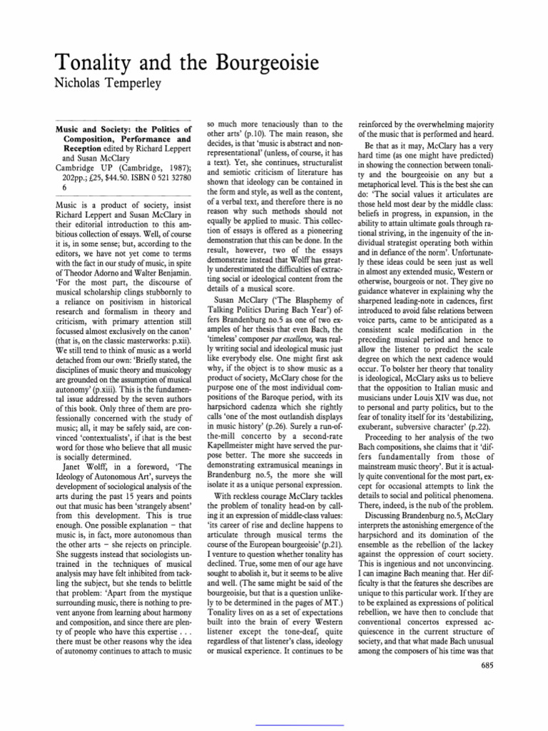 Tonality and The Bourgeoisie2 | PDF | Frédéric Chopin | Liberal Arts Education