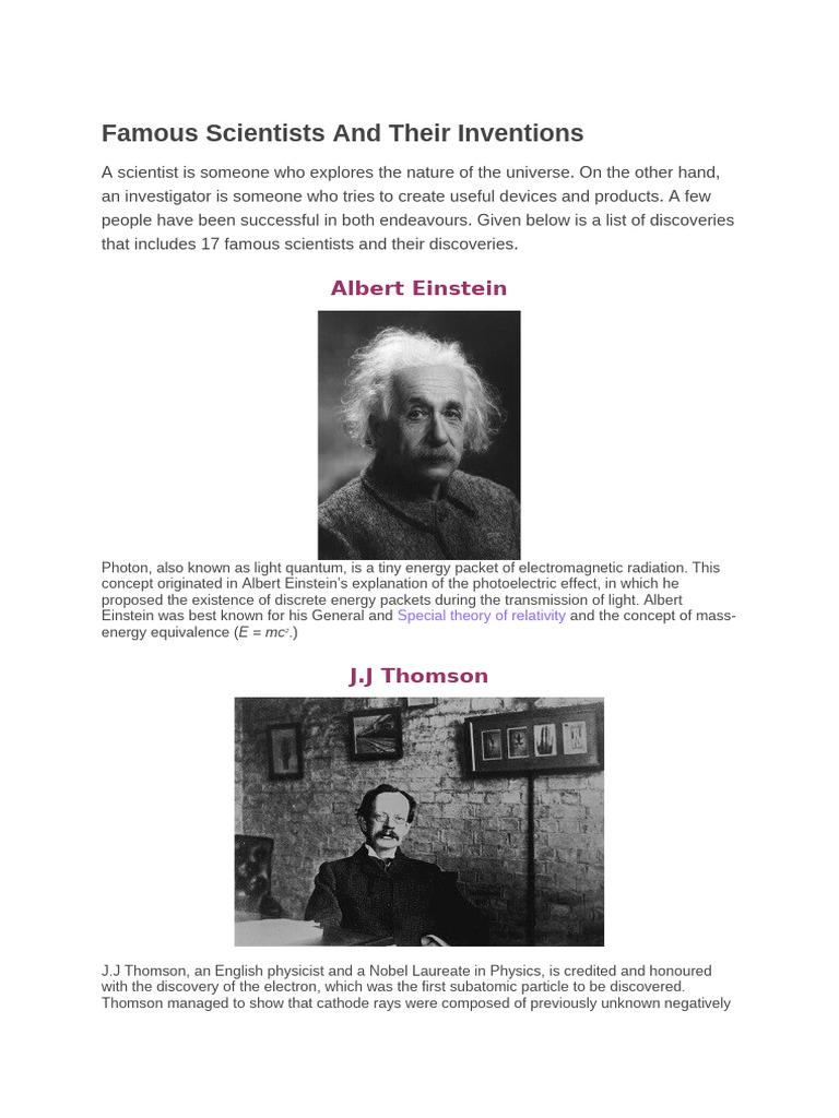 Famous Scientists and Their Inventions | PDF | Atoms | Electron