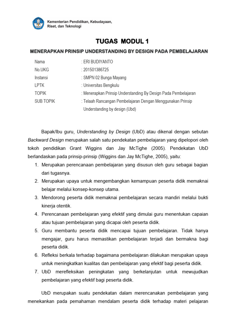 2.telaah Rancangan Pembelajaran Dengan Menggunakan Prinsip Ubd | PDF | Karier & Perkembangan | Seni