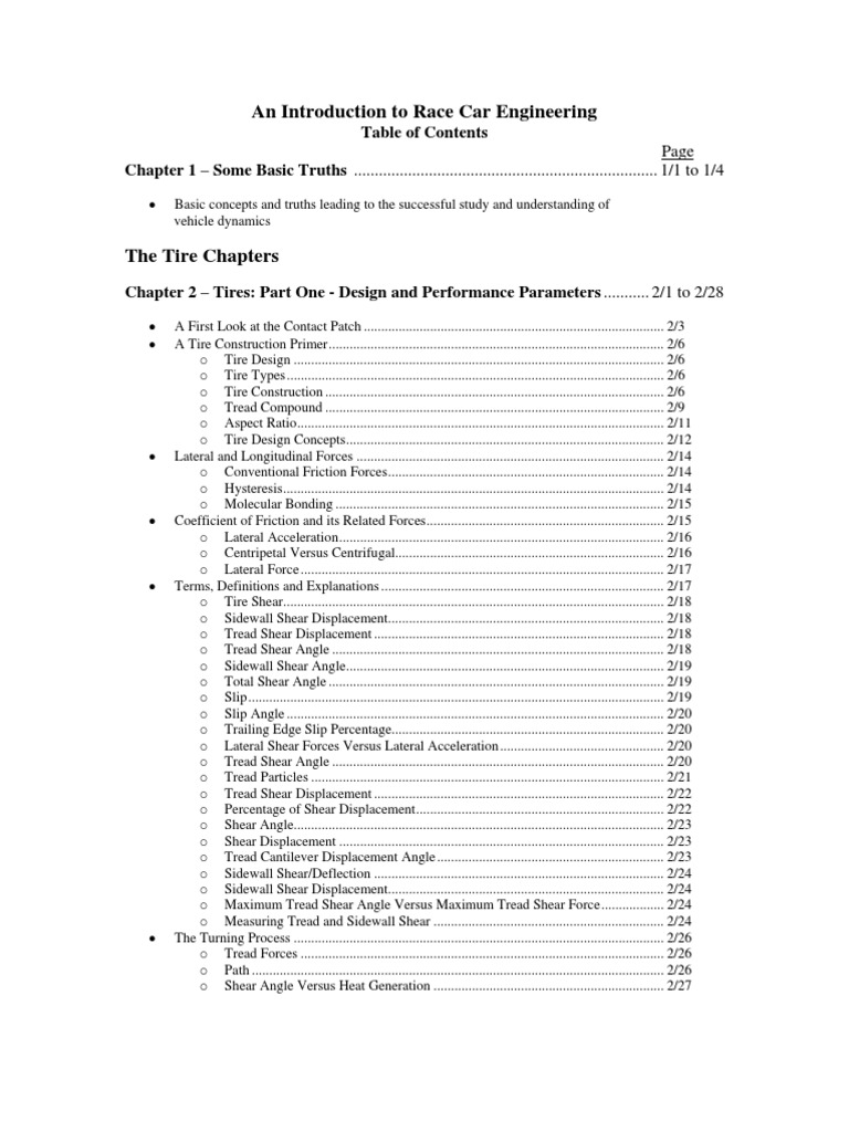 An Introduction To Race Car Engineering | PDF | Tire | Suspension (Vehicle)