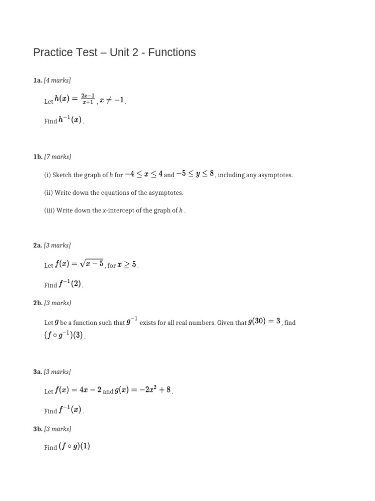 Functions - Unit 2 Practice Test | PDF